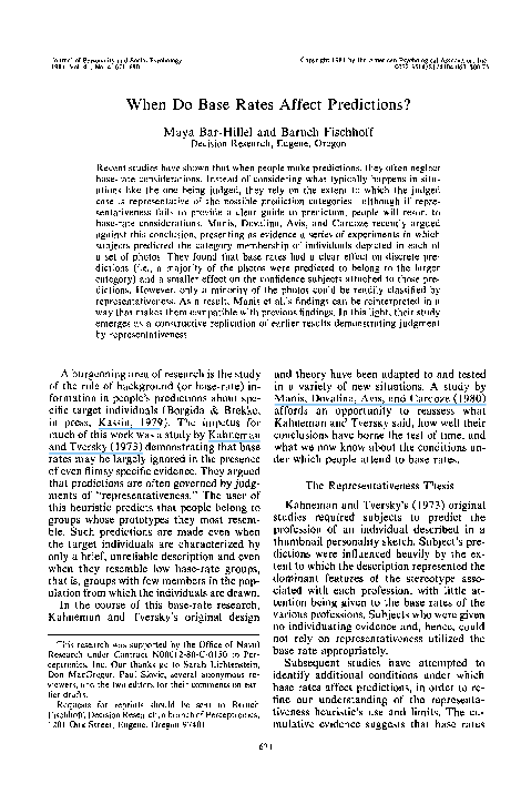 (PDF) When do base rates affect predictions?