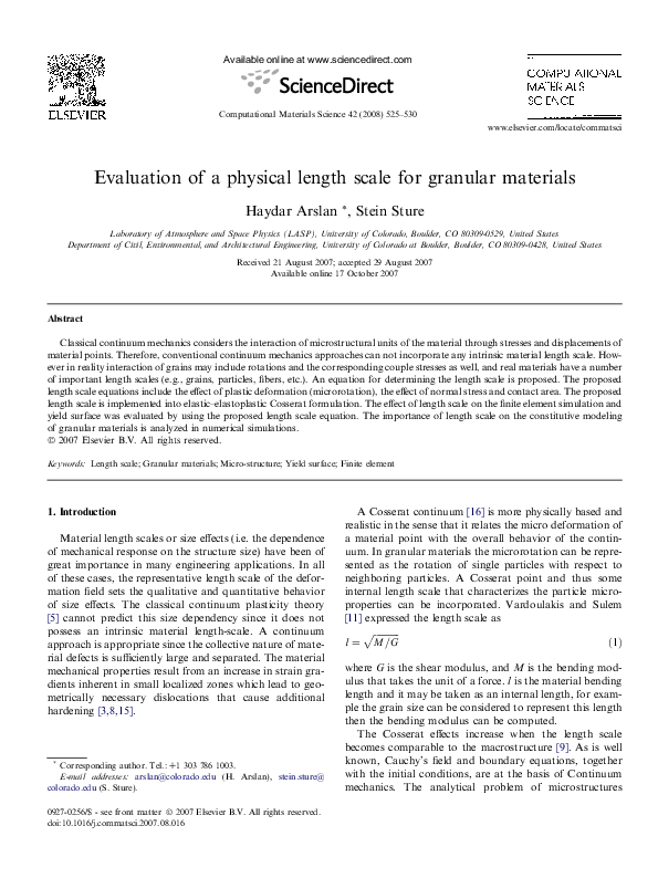 (PDF) Evaluation of a physical length scale for granular materials