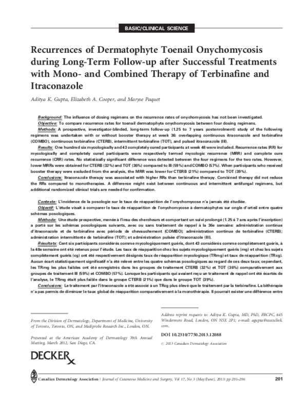 (PDF) Recurrences of dermatophyte toenail onychomycosis during long ...