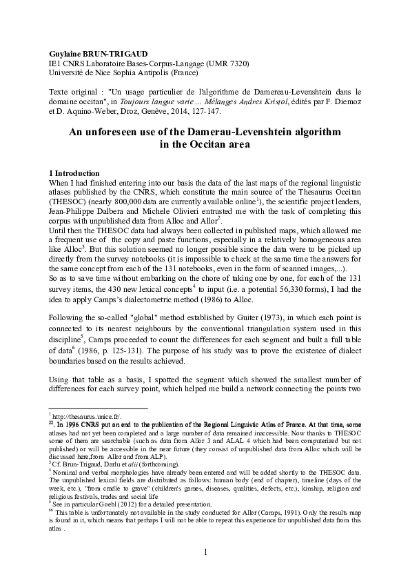 (PDF) An unforeseen use of the Damerau-Levenshtein algorithm in the Occitan area