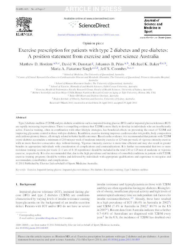(PDF) Exercise prescription for patients with type 2 diabetes and pre ...