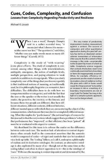 (PDF) Cues, Codes, Complexity, and Confusion Lessons from Complexity ...