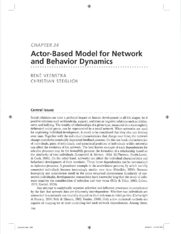 (PDF) Actor-based model for network and behavior dynamics: A tool to examine selection and ...
