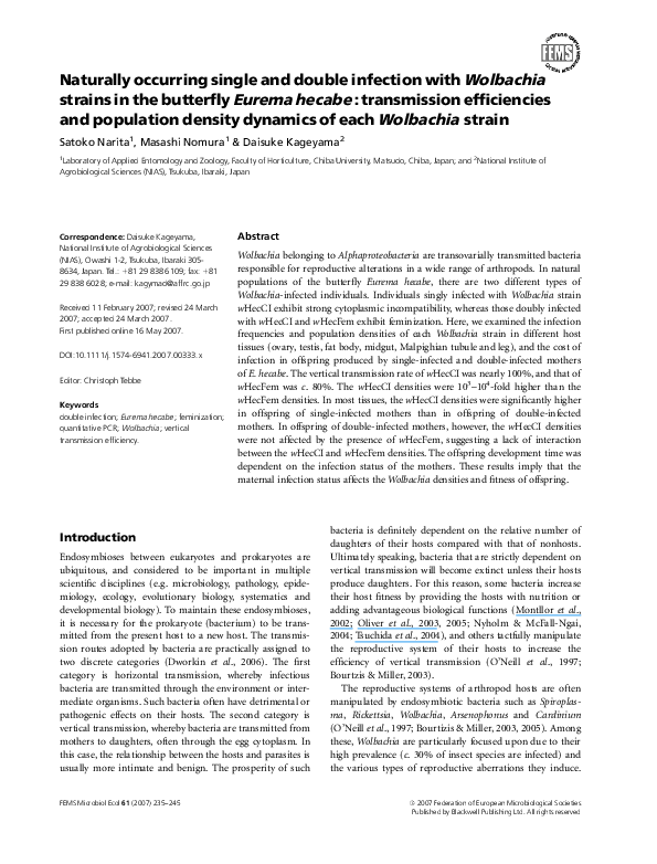 (PDF) Naturally occurring single and double infection with Wolbachia ...