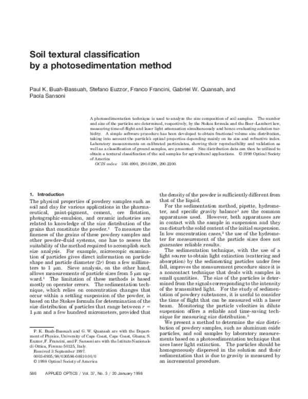 (PDF) Soil Textural Classification by a Photosedimentation Method