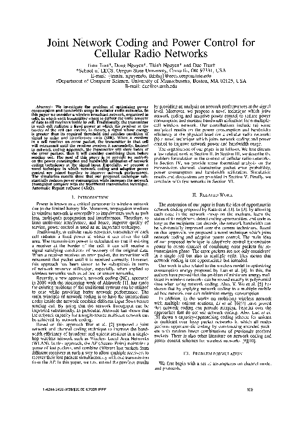 Pdf Joint Network Coding And Power Control For Cellular Radio Networks