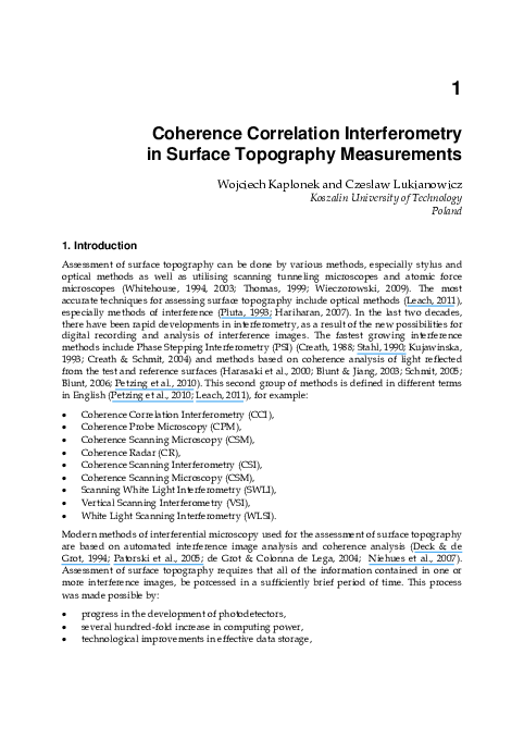 (PDF) Coherence Correlation Interferometry in Surface Topography ...