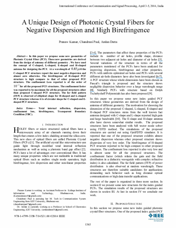 (PDF) A unique design of Photonic Crystal Fibers for negative ...