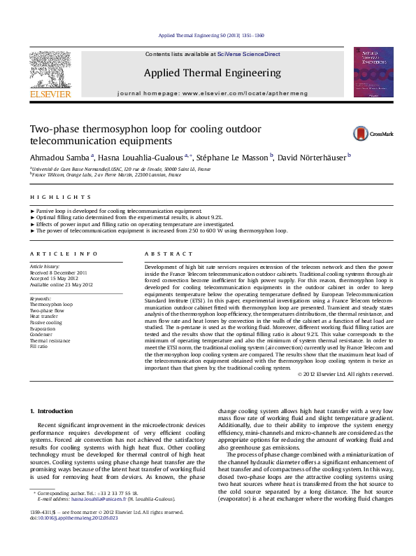 (PDF) Two-phase thermosyphon loop for cooling outdoor telecommunication ...