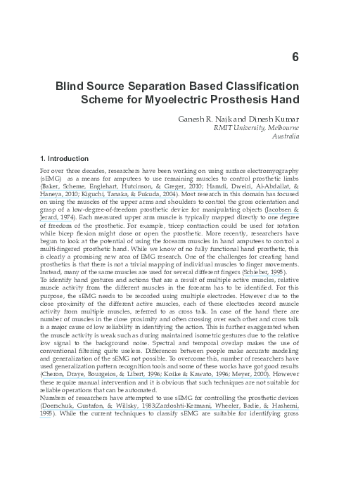 Pdf Blind Source Separation Based Classification Scheme For Myoelectric Prosthesis Hand