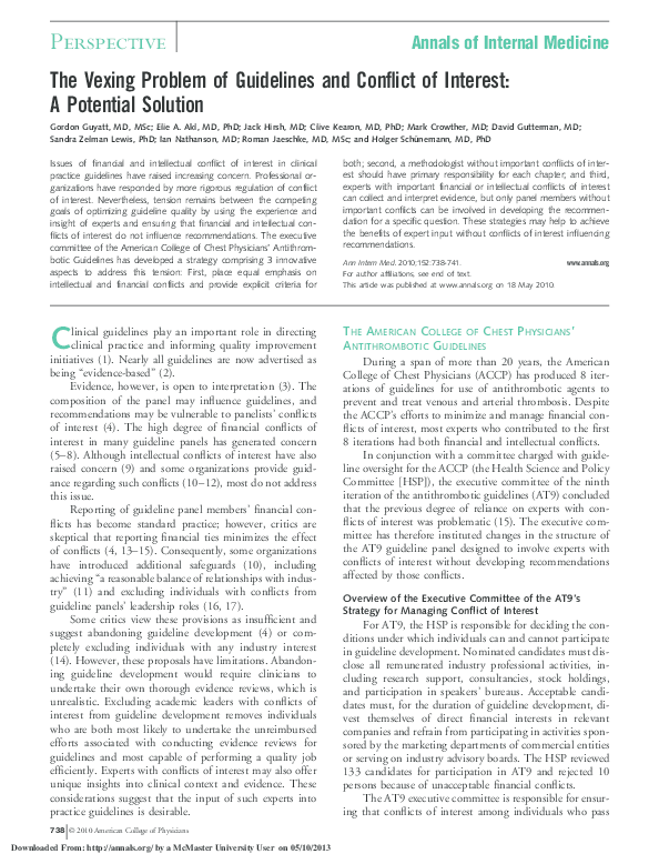 (PDF) The Vexing Problem of Guidelines and Conflict of Interest: A ...