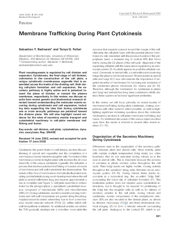 (PDF) Membrane Trafficking During Plant Cytokinesis