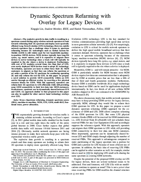 (PDF) Dynamic Spectrum Refarming with Overlay for Legacy Devices