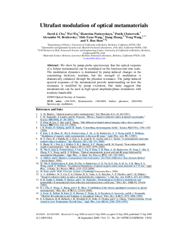 (PDF) Ultrafast modulation of optical metamaterials