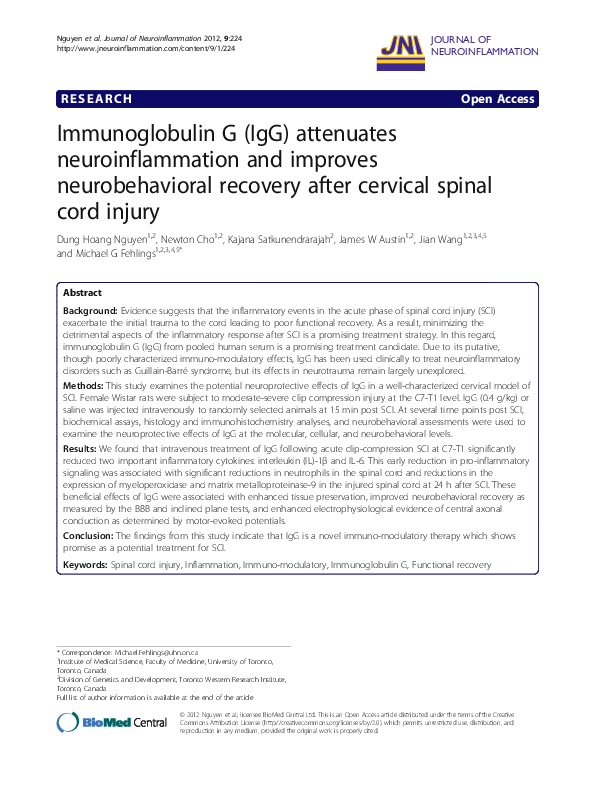 (PDF) Immunoglobulin G (IgG) attenuates neuroinflammation and improves ...