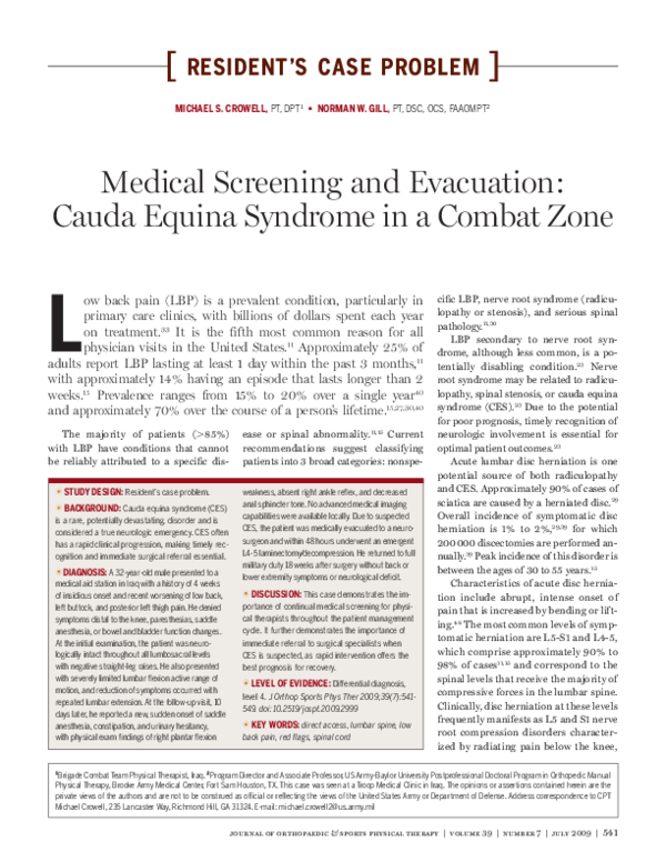 (PDF) Medical Screening and Evacuation: Cauda Equina Syndrome in a ...