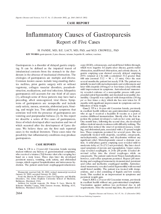(PDF) Inflammatory causes of gastroparesis: Report of five cases
