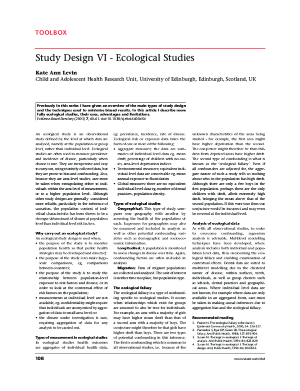 (PDF) Study design VI - Ecological studies (PDF) Study design VI - Ecological studies