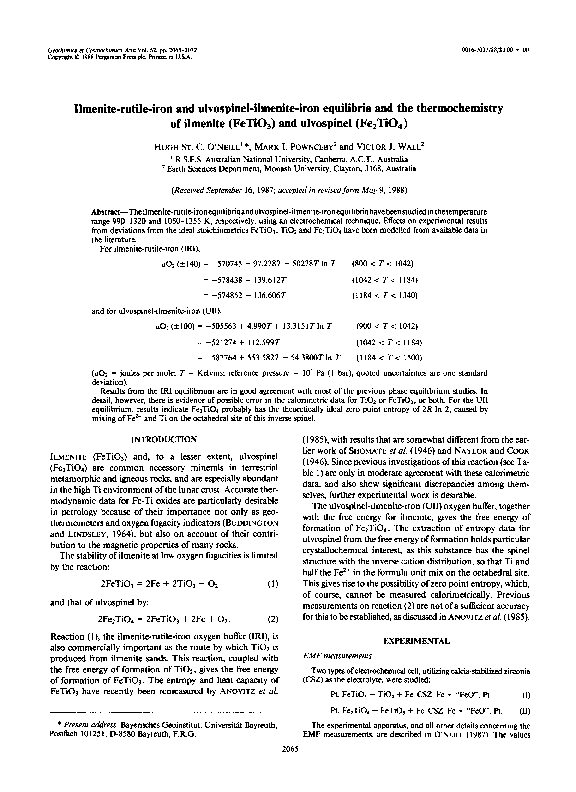 (PDF) Ilmenite-rutile-iron and ulvospinel-ilmenite-iron equilibria and ...