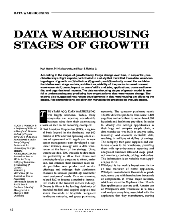 (PDF) Data Warehousing Stages of Growth