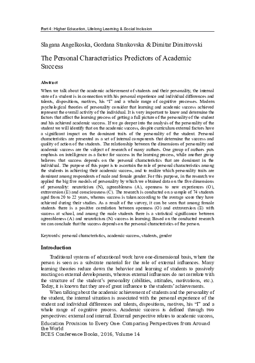 (DOC) The Personal Characteristics Predictors of Academic Success