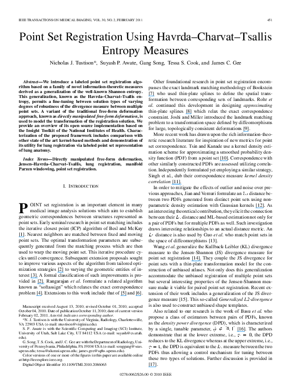 (PDF) Point Set Registration Using Havrda–Charvat–Tsallis Entropy Measures