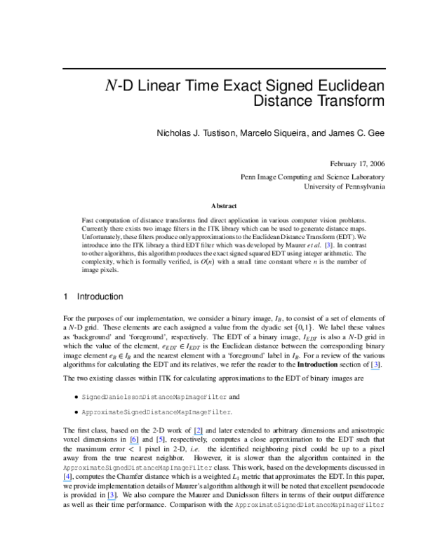 Pdf Nd Linear Time Exact Signed Euclidean Distance Transform 