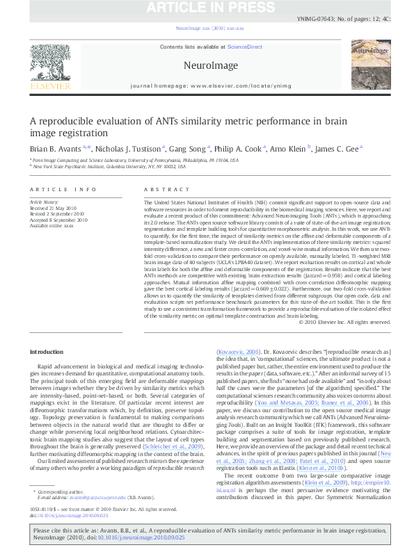 (PDF) A reproducible evaluation of ANTs similarity metric performance ...