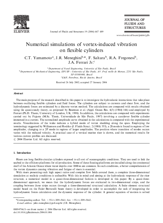 (PDF) Numerical simulations of vortex-induced vibrations on vertical cylindrical structure with ...