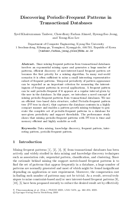 (PDF) Discovering Periodic-Frequent Patterns in Transactional Databases