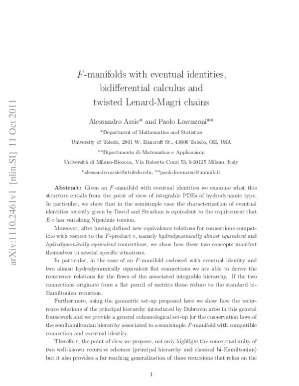 (PDF) F-Manifolds with Eventual Identities, Bidifferential Calculus and ...