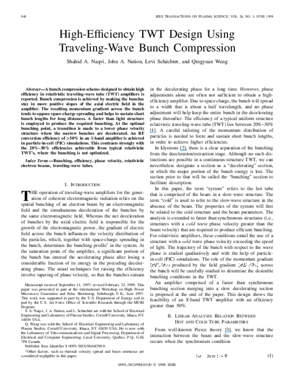 (PDF) High-efficiency TWT design using traveling-wave bunch compression