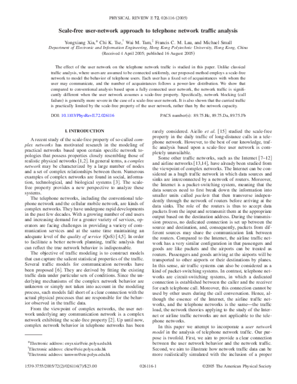 (PDF) Scale-free user-network approach to telephone network traffic ...