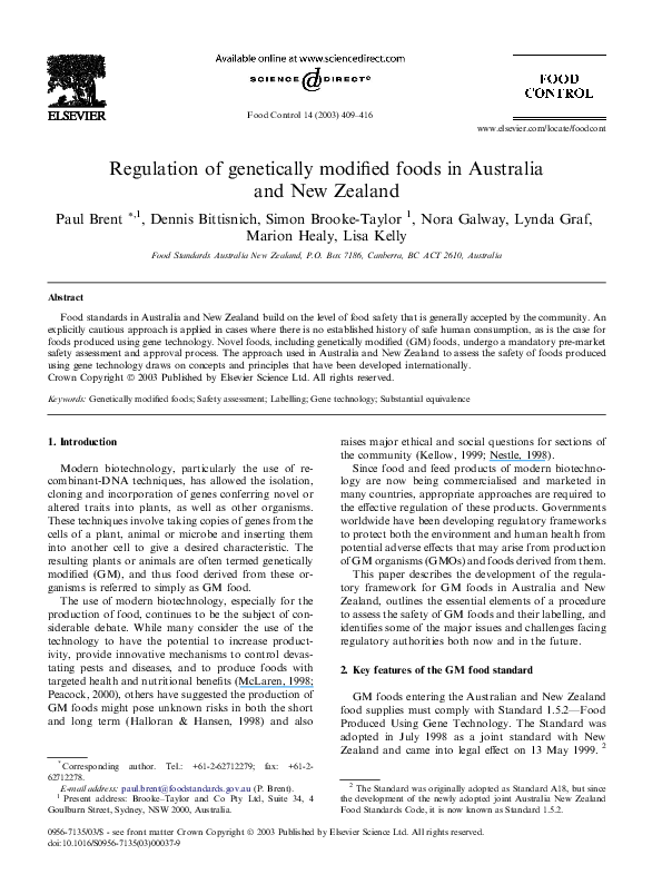 (PDF) Regulation of genetically modified foods in Australia and New Zealand