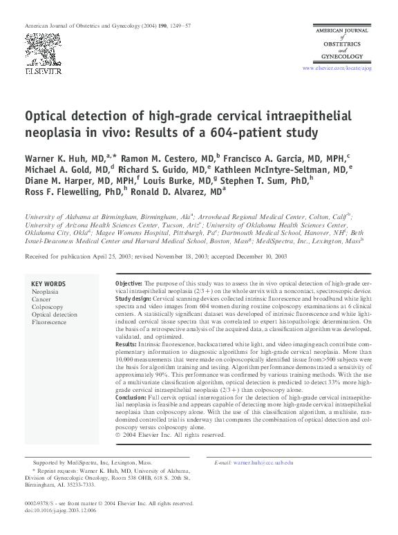 (PDF) Optical detection of high-grade cervical intraepithelial ...