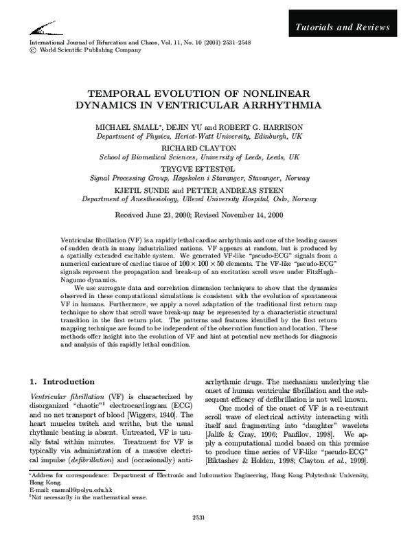 Pdf Nonlinear Dynamics In Ventricular Fibrillation