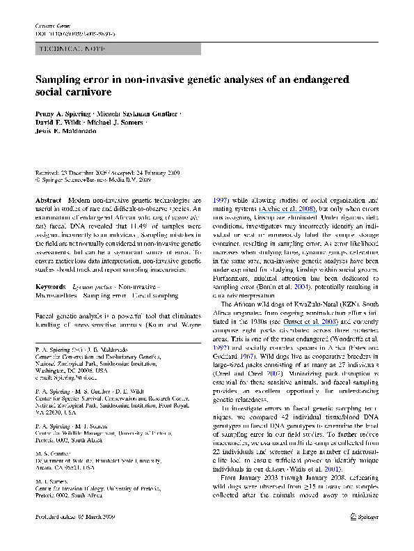 (PDF) Sampling error in non-invasive genetic analyses of an endangered ...