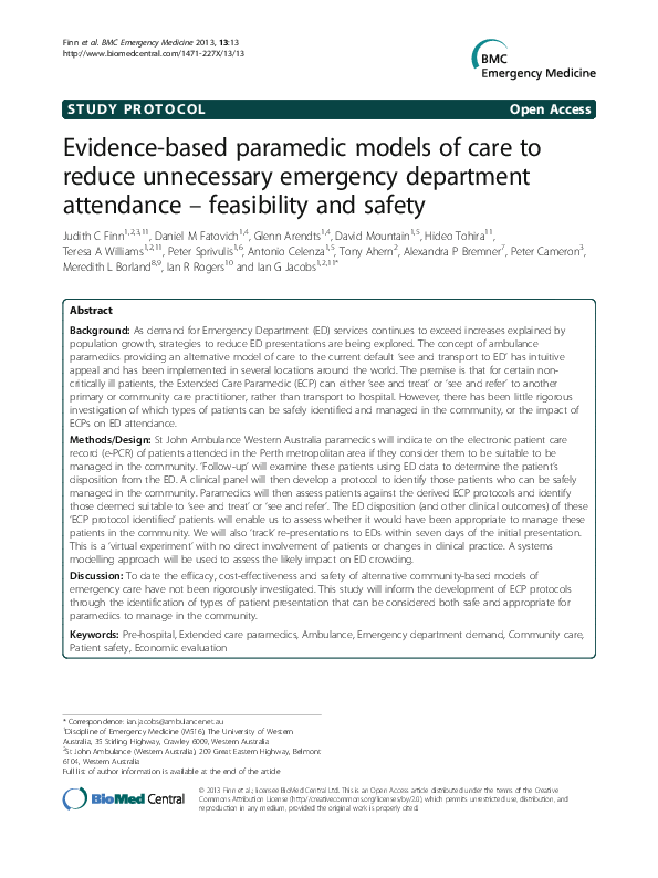 (PDF) Evidence-based paramedic models of care to reduce unnecessary ...