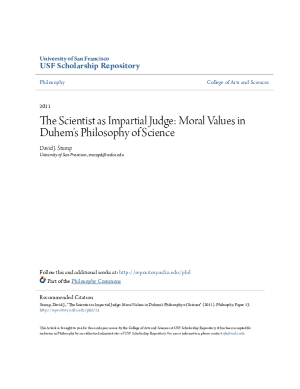 (PDF) The Scientist as Impartial Judge: Moral Values in Duhem's ...