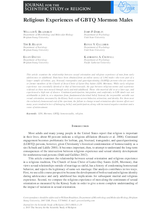 (PDF) Religious Experiences of GBTQ Mormon Males