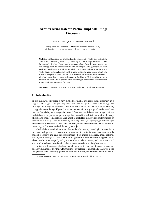 (PDF) Partition Min-Hash for Partial Duplicate Image Discovery