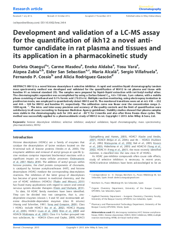 (PDF) Development and validation of a LC-MS assay for the quantification of ikh12 a novel anti ...