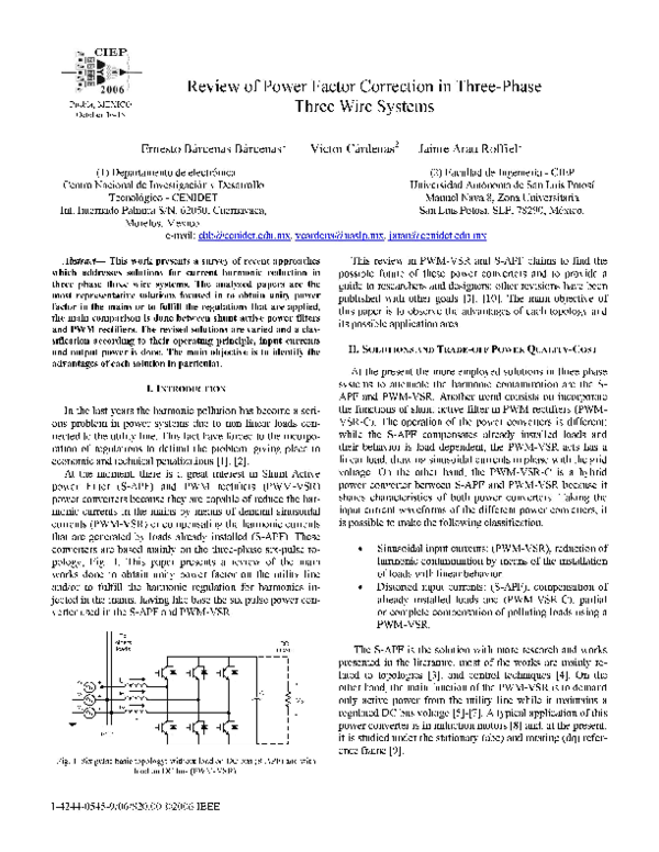 (PDF) Review of Power Factor Correction in Three-Phase Three Wire Systems