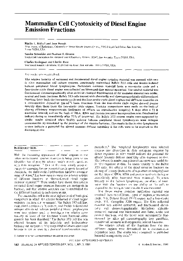 (PDF) Mammalian cell cytotoxicity of diesel engine emission fractions