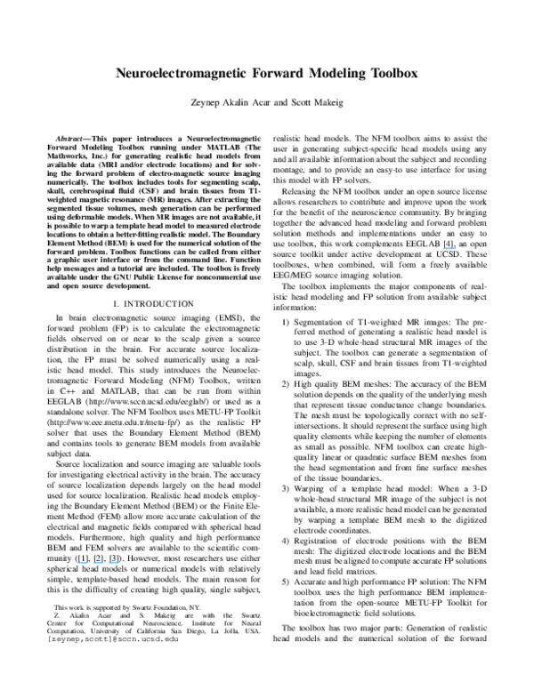 (PDF) Neuroelectromagnetic forward modeling toolbox