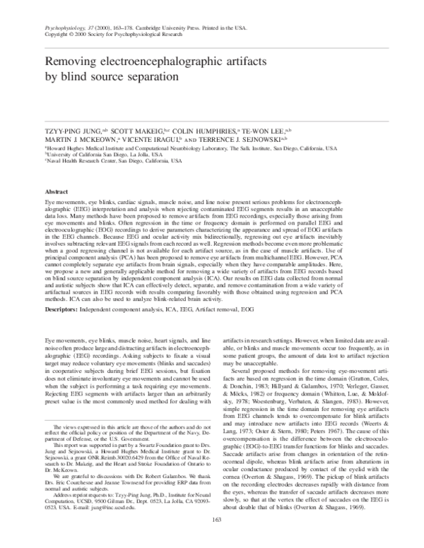 Pdf Removing Electroencephalographic Artifacts By Blind Source Separation
