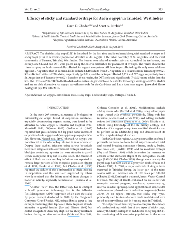 (PDF) Efficacy of sticky and standard ovitraps for Aedes aegypti in ...