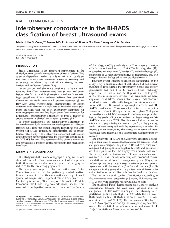 (PDF) Interobserver concordance in the BI-RADS classification of breast ultrasound exams