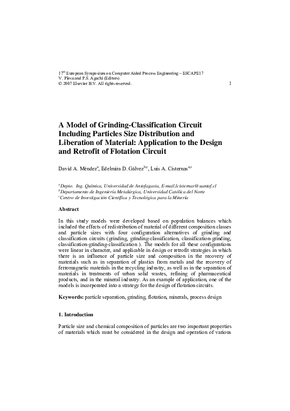 (PDF) A model of grinding-classification circuit including particles ...