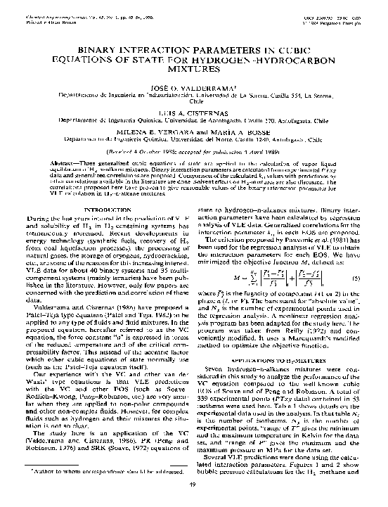 Pdf Binary Interaction Parameters In Cubic Equations Of State For